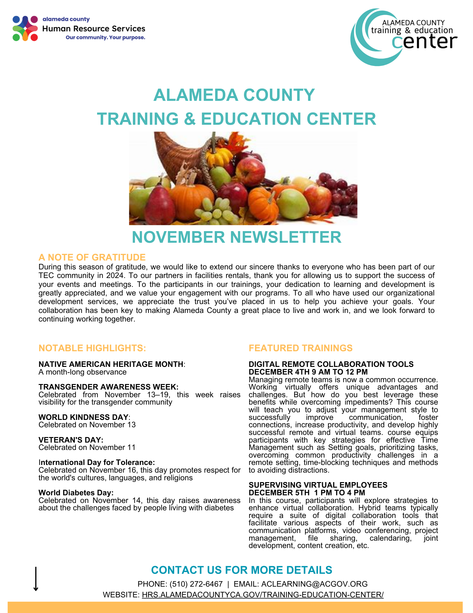November - Training & Education Center Newsletter - Alameda County ...